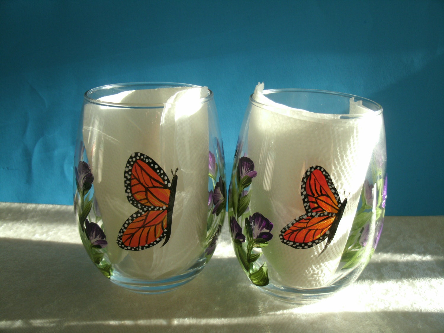 Stemless MONARCH BUTTERFLY wine glasses set of four | Etsy