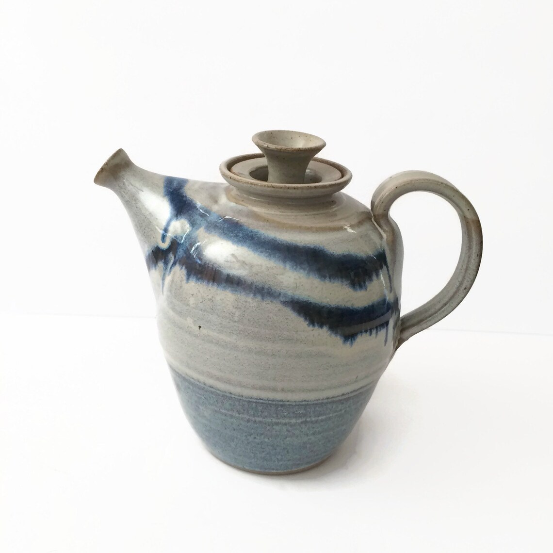 Vintage Signed Studio Pottery Blue Drip Glaze Stoneware - Etsy
