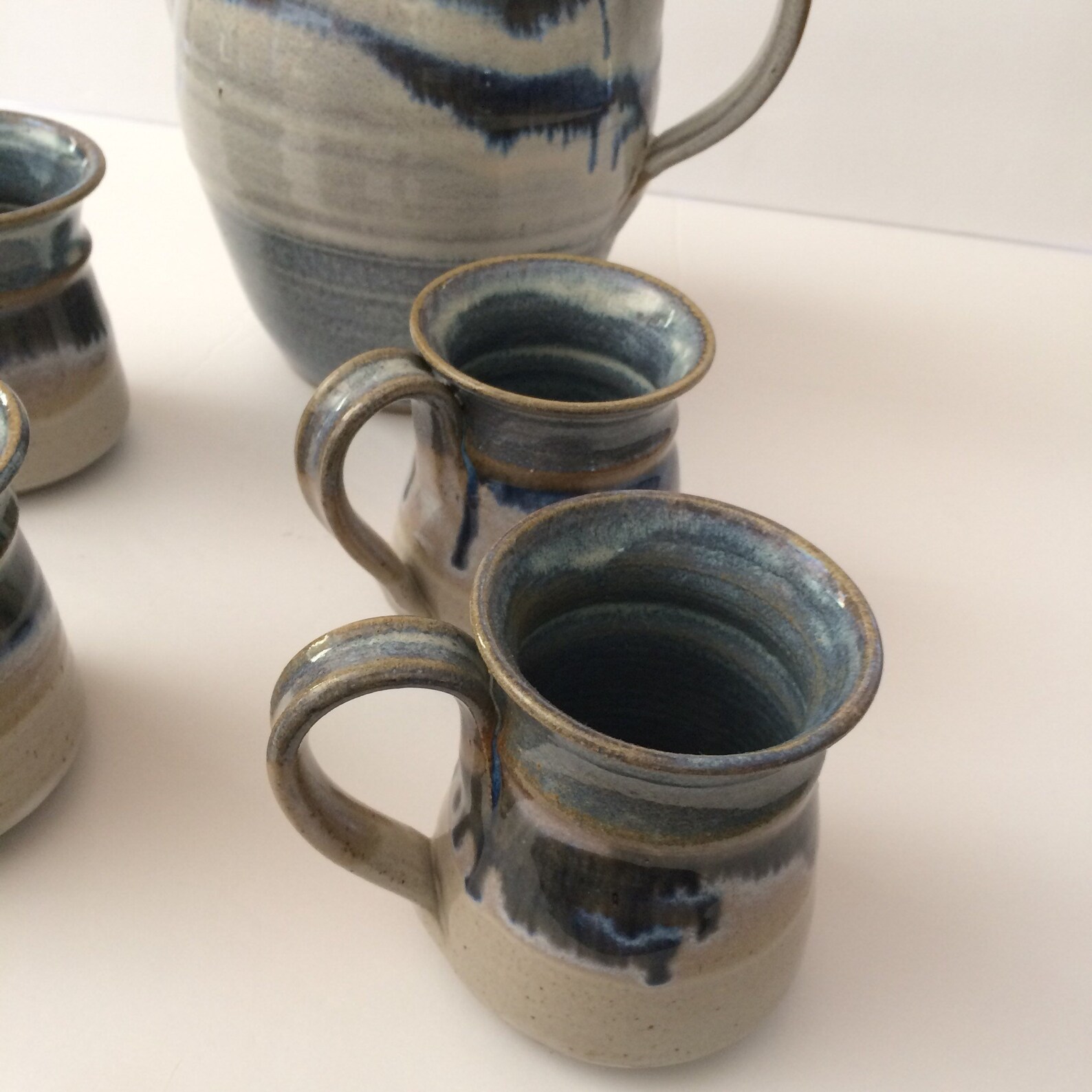 Vintage Signed Studio Pottery Blue Drip Glaze Stoneware Handmade Coffee ...