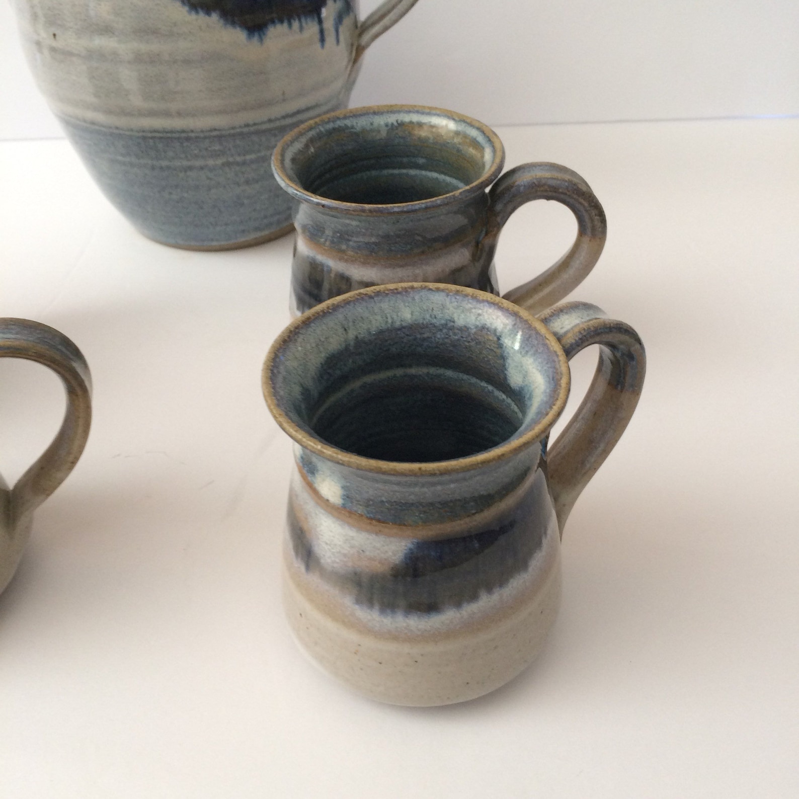 Vintage Signed Studio Pottery Blue Drip Glaze Stoneware Handmade Coffee ...