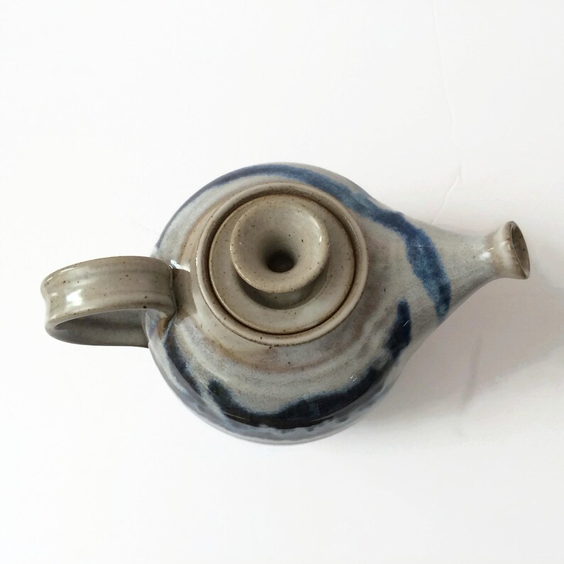 Vintage Signed Studio Pottery Blue Drip Glaze Stoneware Handmade Coffee ...