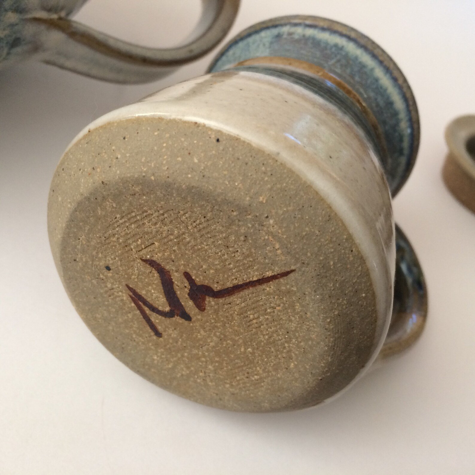 Vintage Signed Studio Pottery Blue Drip Glaze Stoneware Handmade Coffee ...