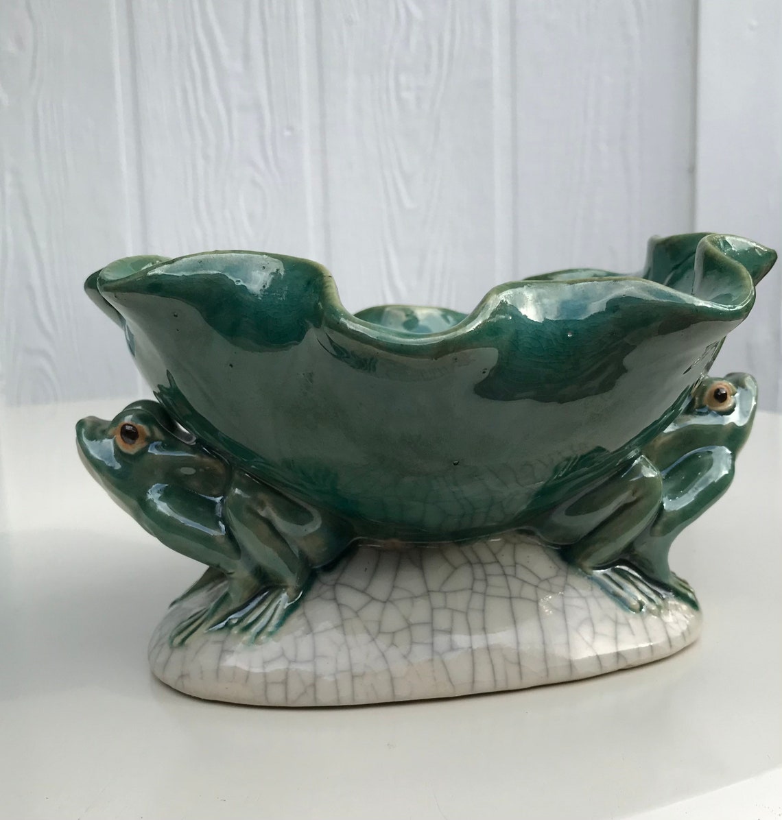 Vintage Frog Bowl glazed pottery | Etsy