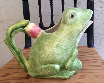 MAJOLICA Green FROG PITCHER - Etsy