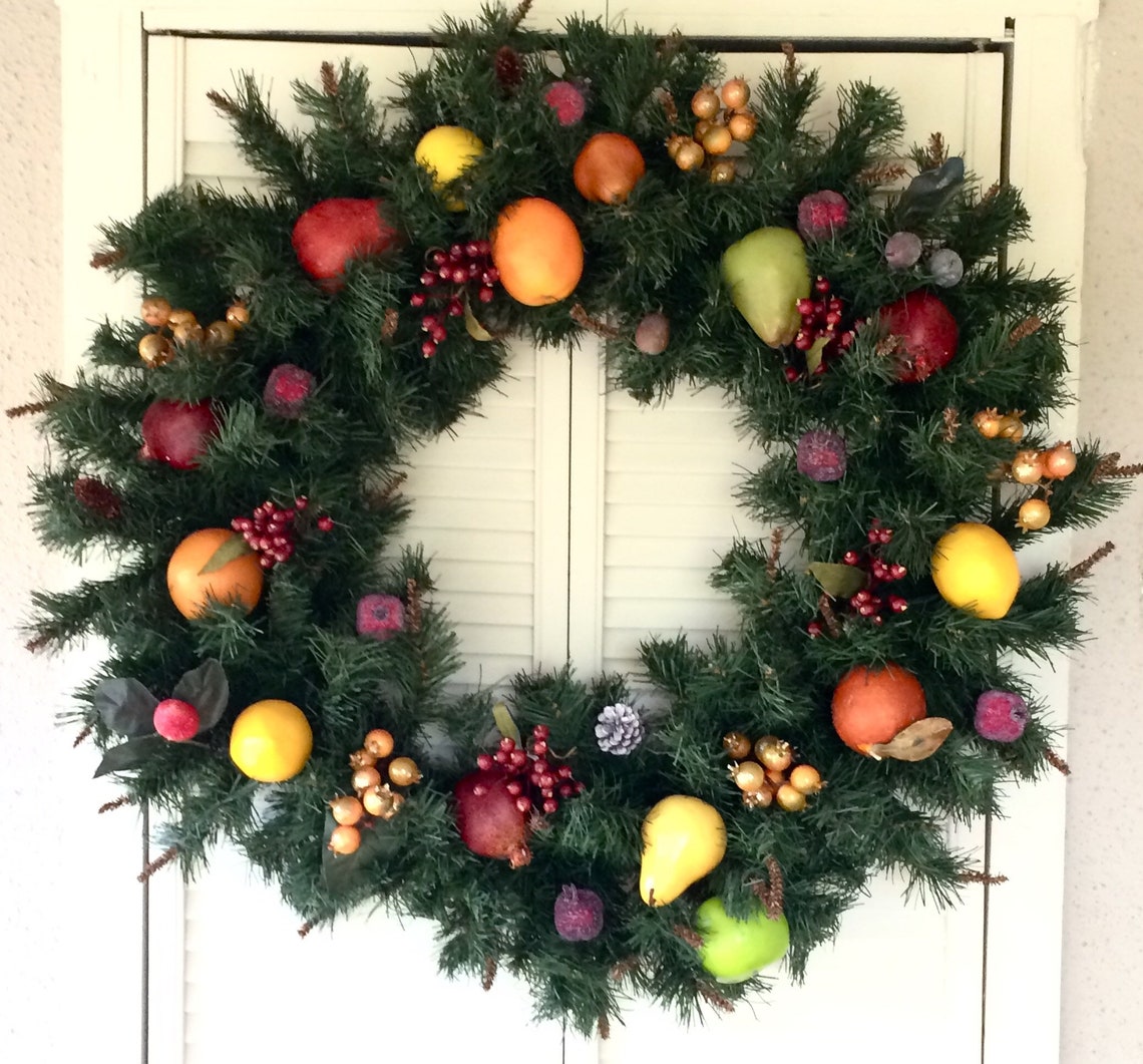 Christmas Holiday Fruit Wreath 32 diameter Front Door | Etsy