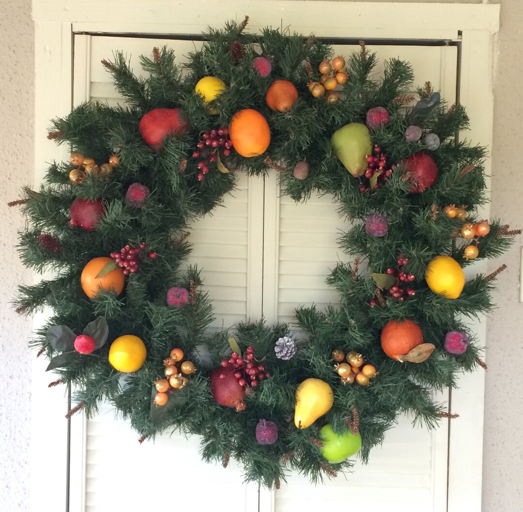 Christmas Holiday Fruit Wreath 32" Diameter Front Door Wreath ...