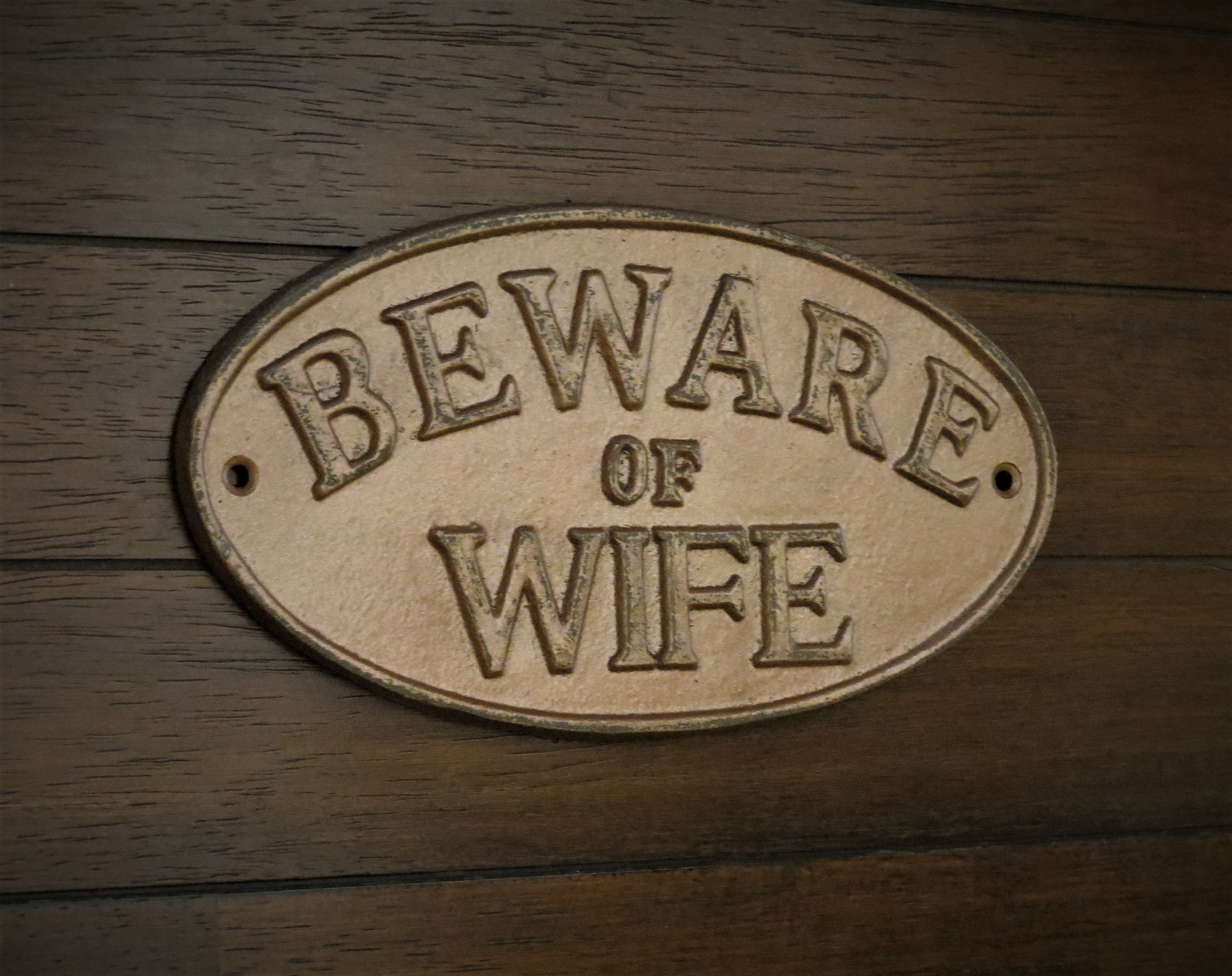 Beware of Wife Metal Wall Sign / Retro Cast Iron Plaque / Garage Man ...