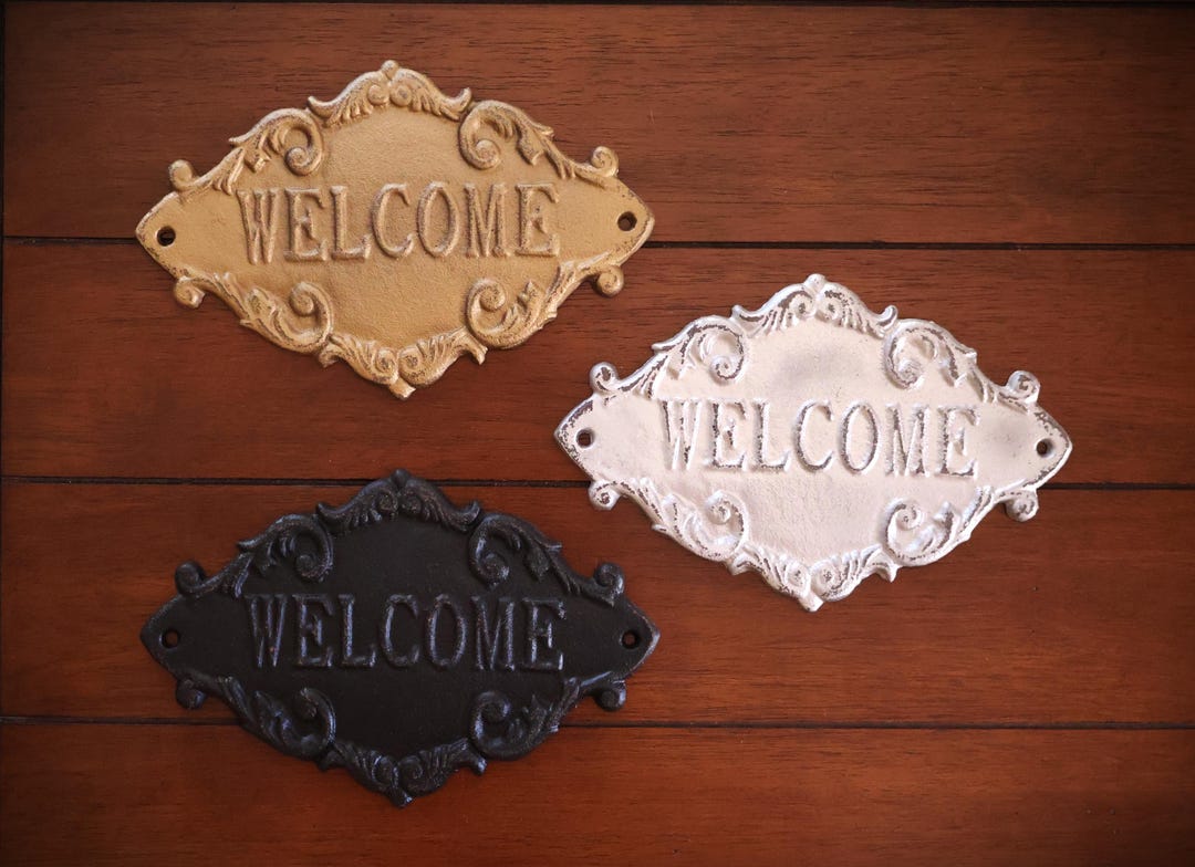 Cast Iron Welcome Sign – Vintage Scroll Entry Decor – Custom Color or ...