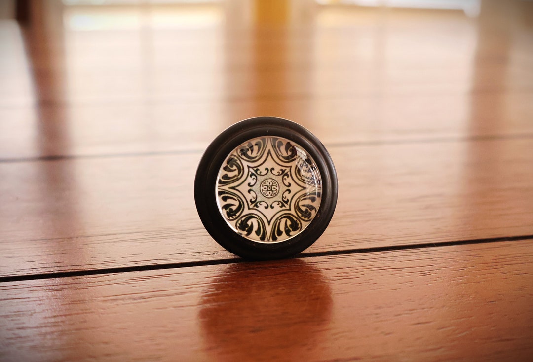 Black and White Knob With Geometric Design / Dresser Cupboard Cabinet ...