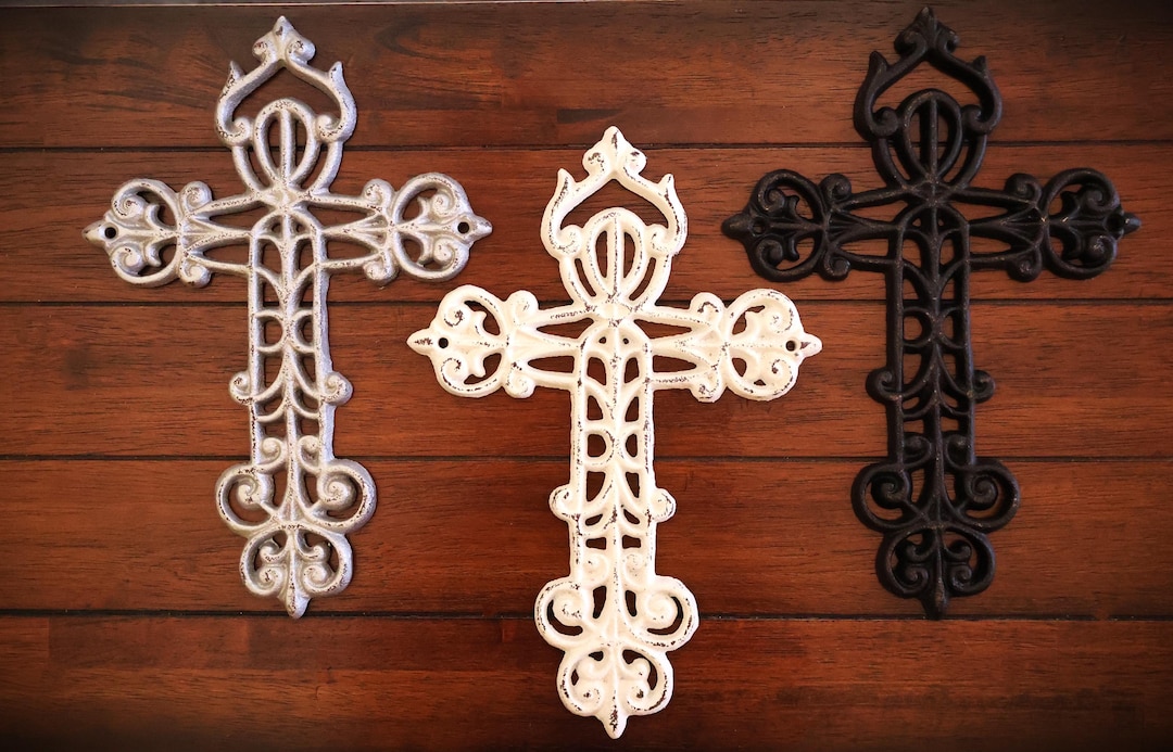 Scrolled Cast Iron Cross Wall Decor, Decorative Solid Metal Wall ...