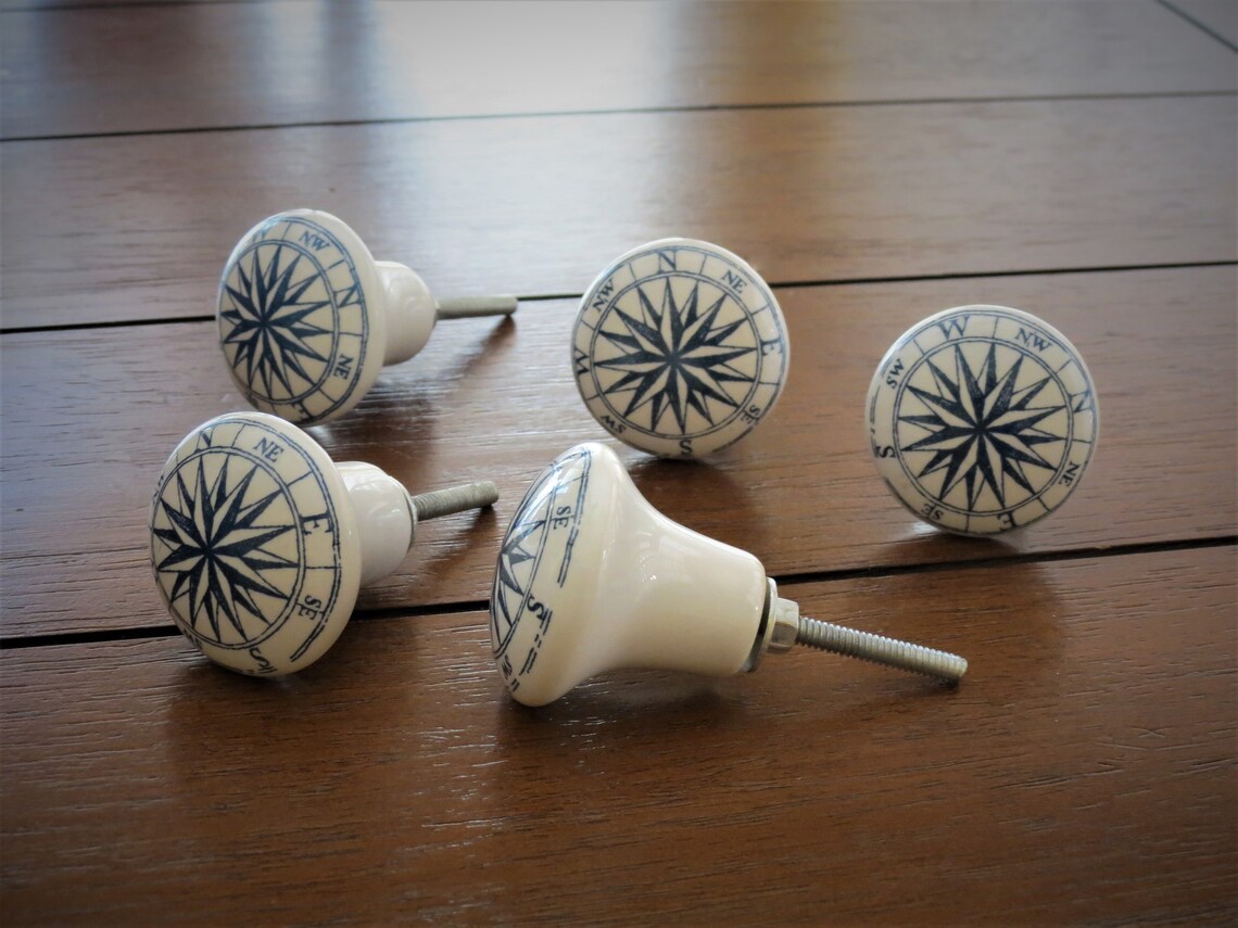 Compass Blue and White Ceramic Knob / Dresser Drawer Knob / - Etsy UK