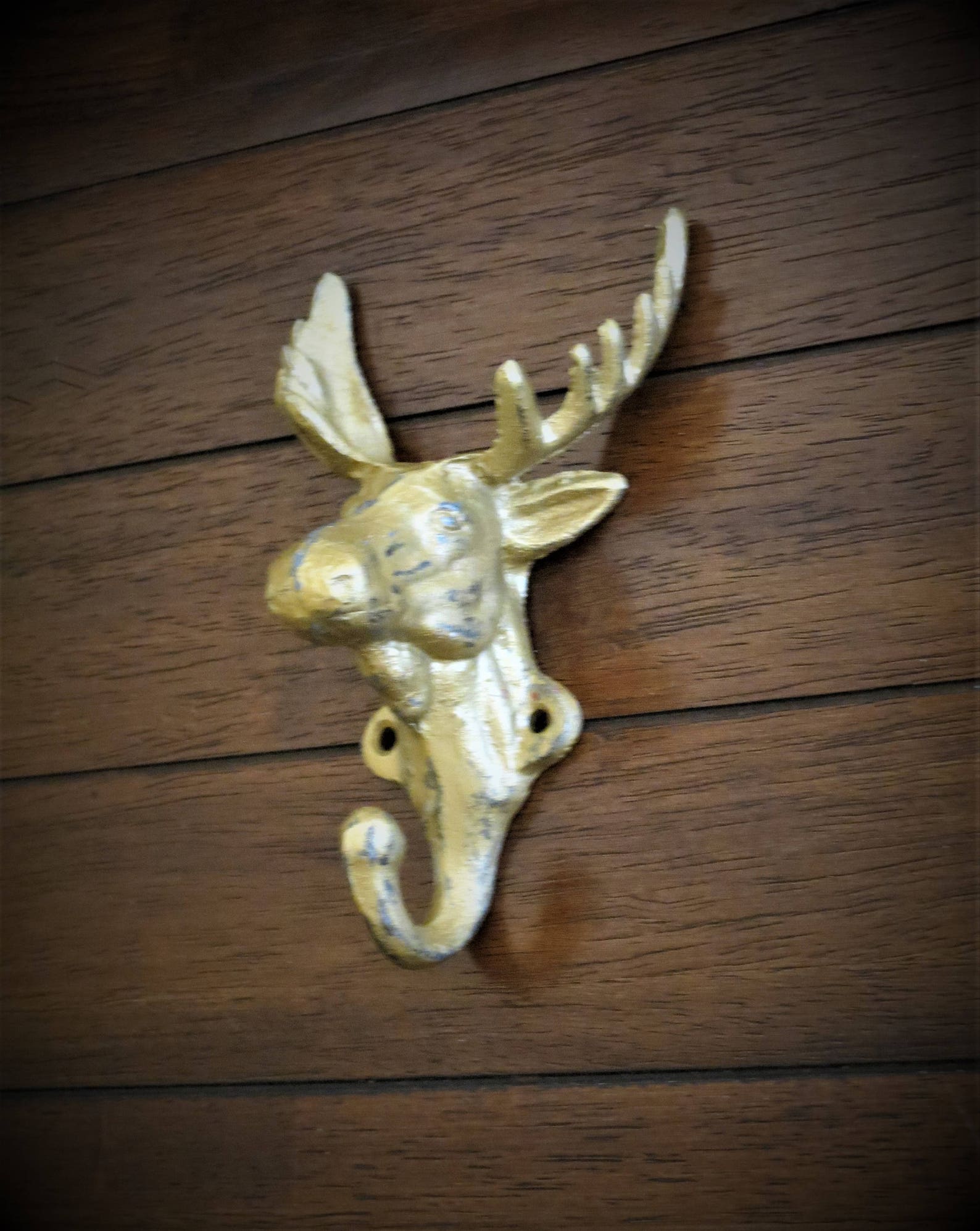 Moose Hook / Cast Iron Hanger / Antique Gold or Pick Your | Etsy