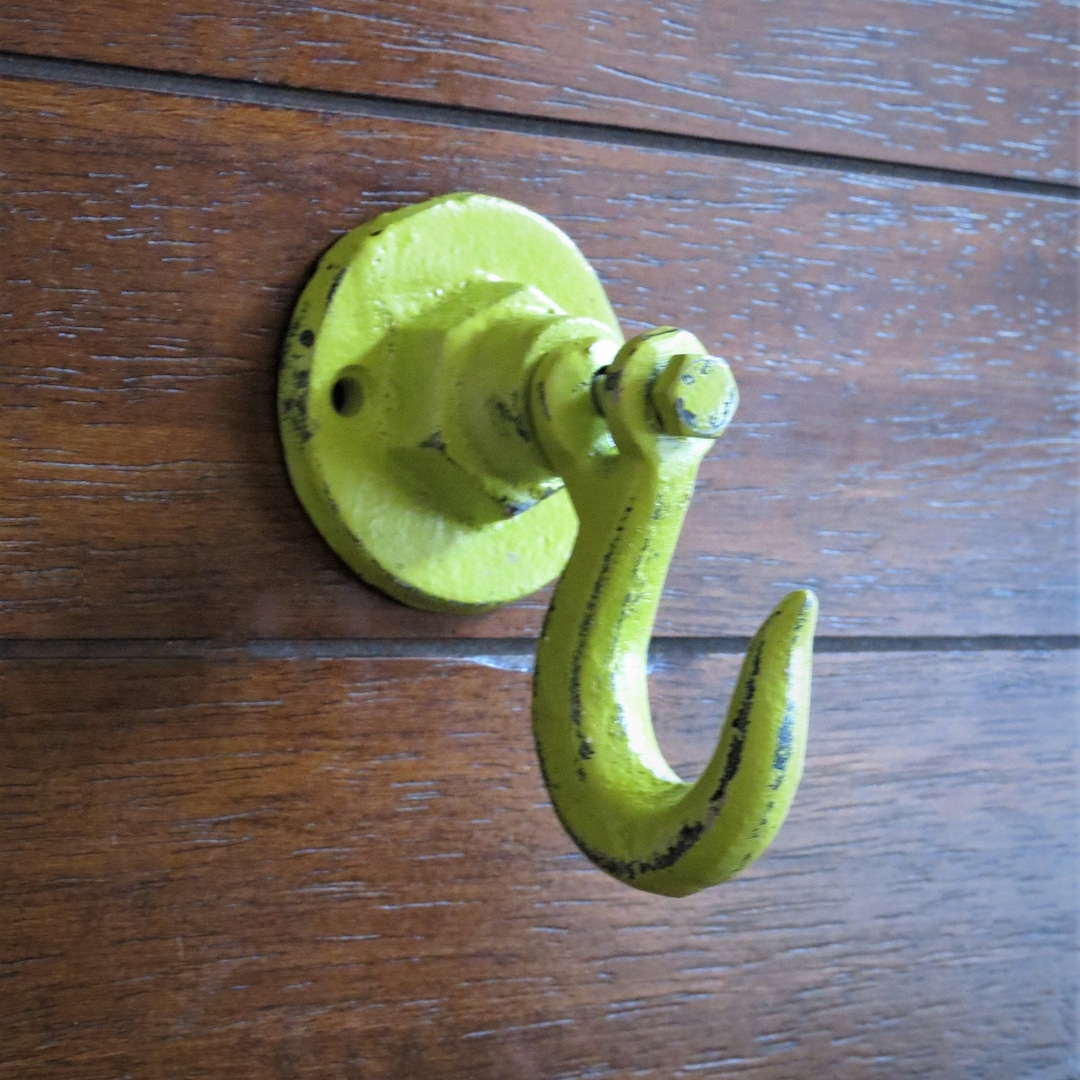 Industrial Style Wall Hook / Cast Iron Metal Coat Hanger / Chartreuse ...