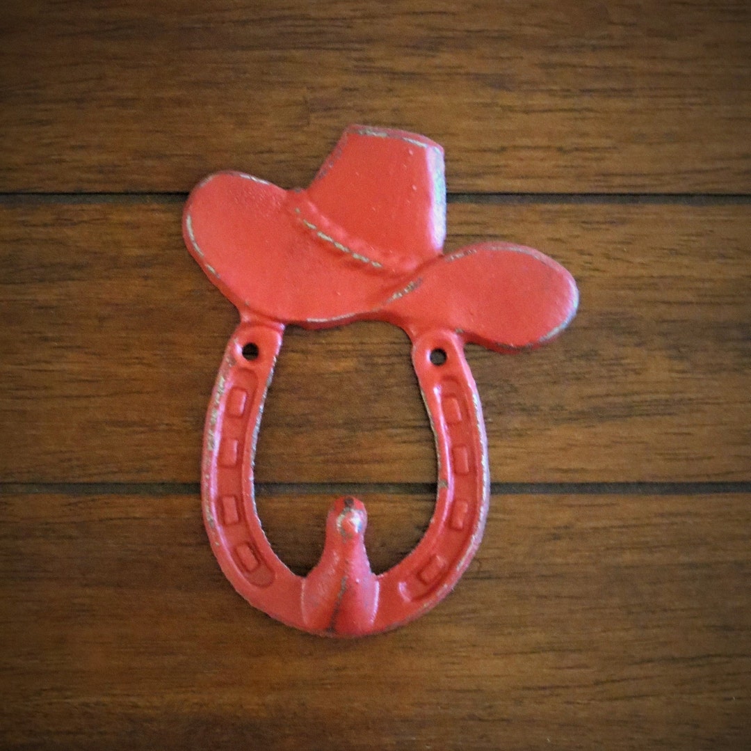 Cast Iron Wall Hook / Cowboy Hat Horseshoe / Colonial Red or Pick Color ...