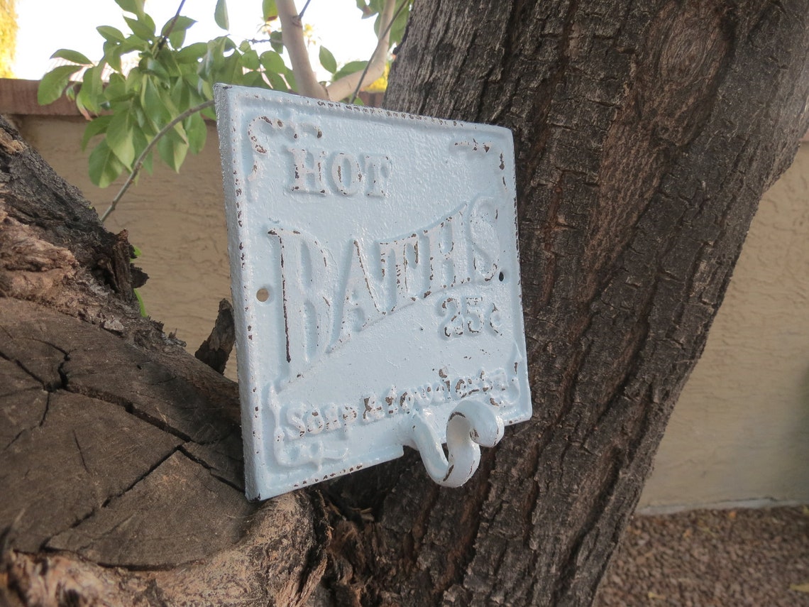 Bathroom Wall Hook Sign / Pale Blue or Pick Color / Shabby | Etsy