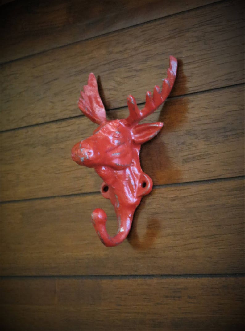 Moose Hook / Cast Iron Hanger / Colonial Red or Pick Your - Etsy