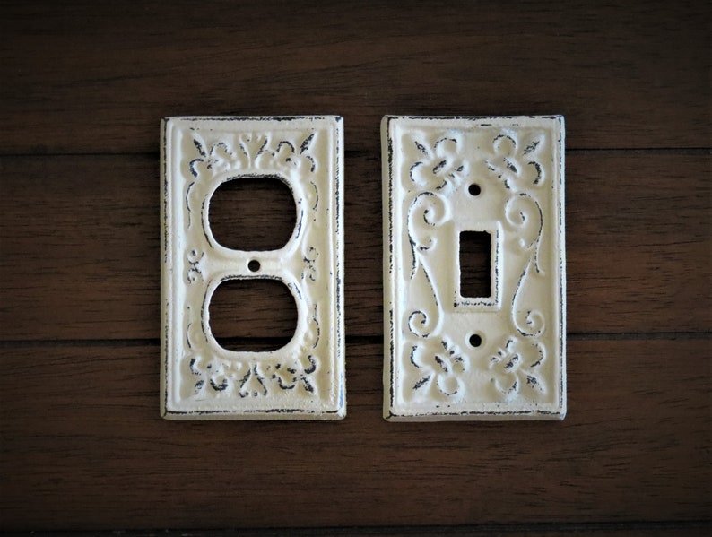Distressed Fleur De Lis Cast Iron Outlet Cover - Creamy White ...