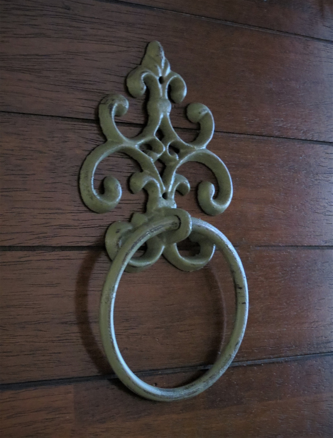 Fleur De Lis Towel Ring / Towel Holder / Cast Iron Towel Hook / Sage ...