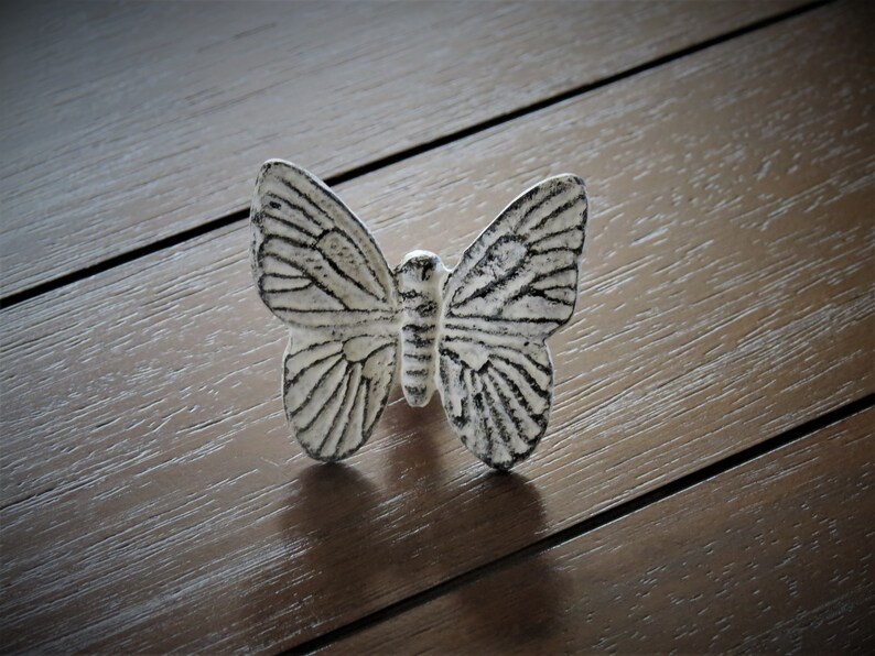 Distressed White Butterfly Knobs / Butterfly Cabinet Knobs / - Etsy