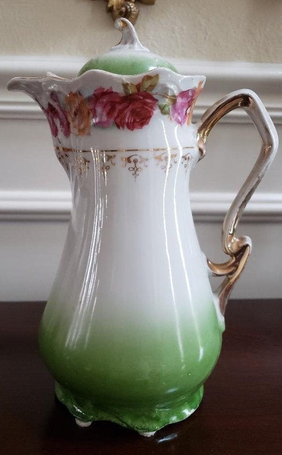 Chocolate/Tea Pot White wGreen shading Pink | Etsy
