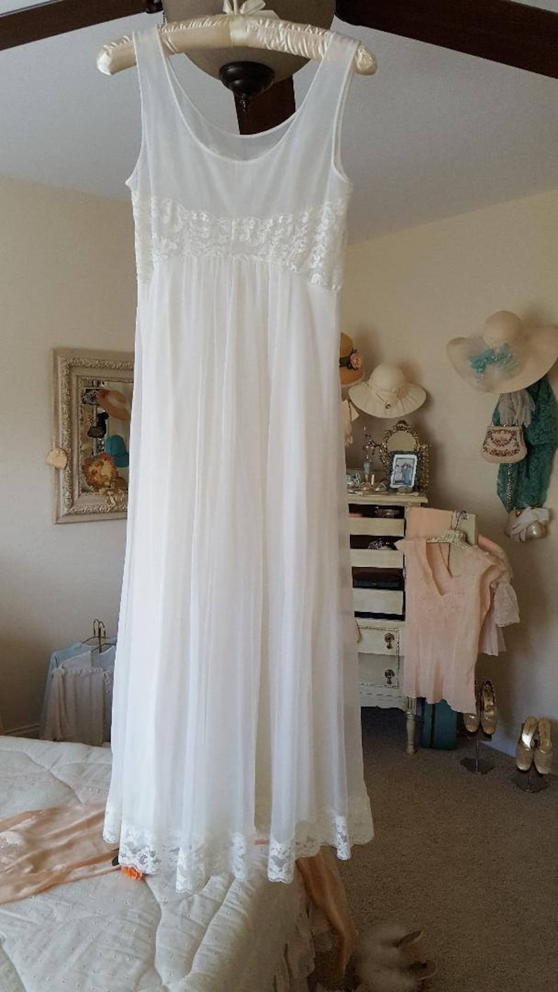 Negligee Bridal Setpeignoir 70s Shadowline Peignoirwhite Nylon N Lace ...