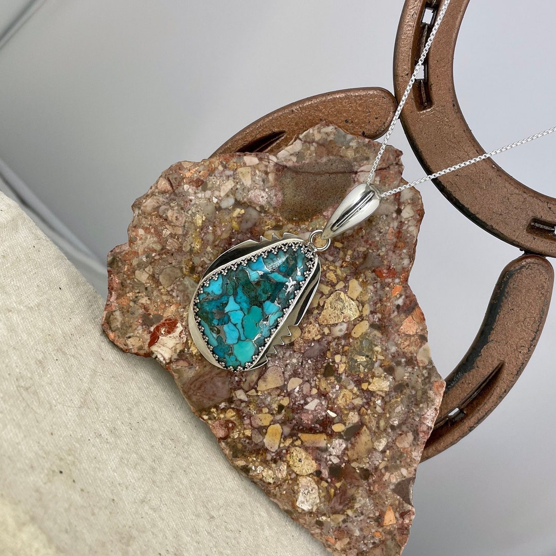 Handmade, Mohave Blue Turquoise Pendant Necklace for Women, Sterling ...