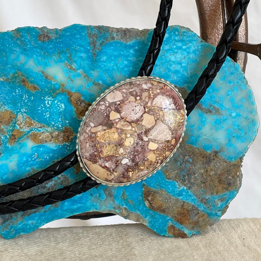 Natural Confetti Jasper, Sterling Silver Western Bolo Tie for Men and ...