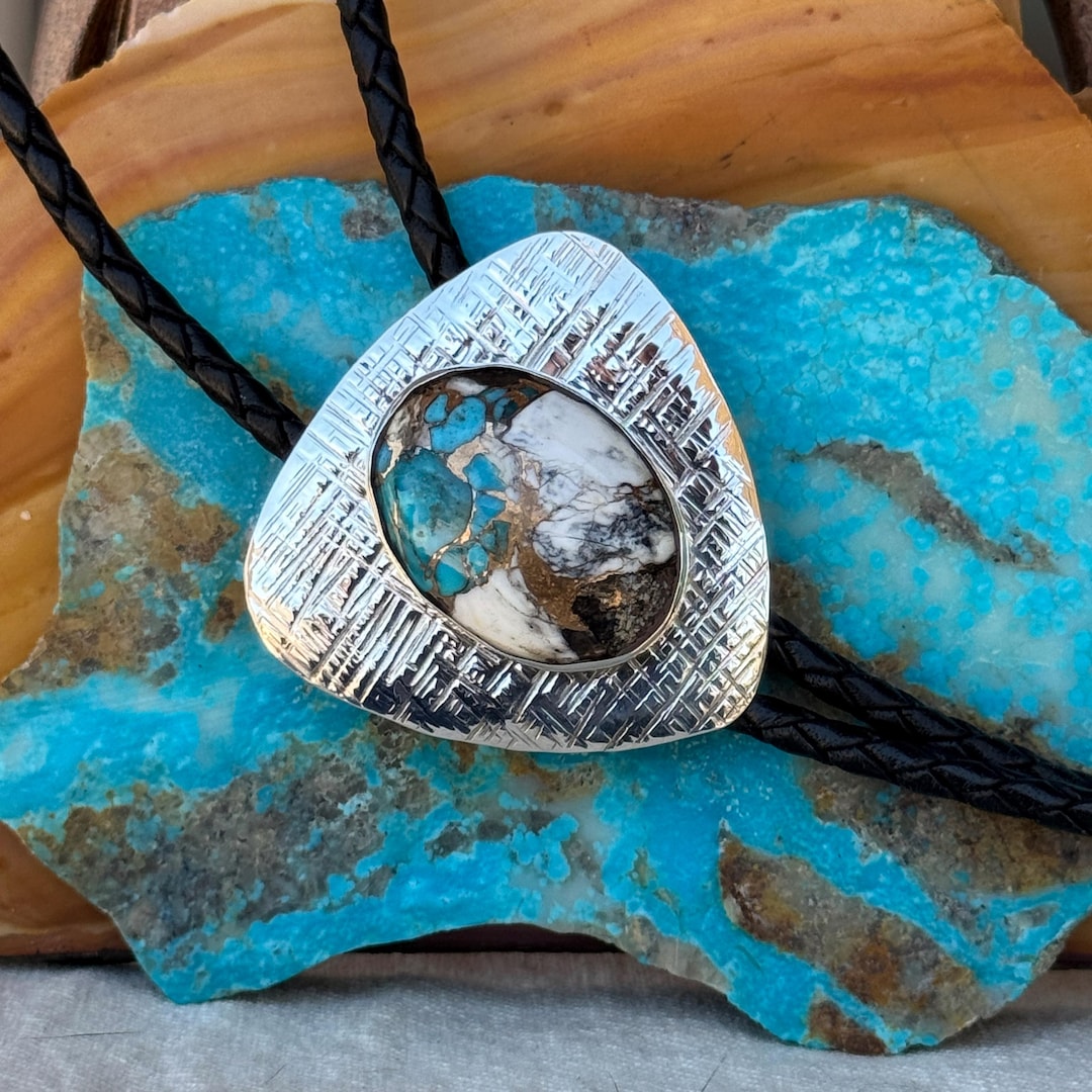 Handcrafted Sterling Silver White Buffalo & Turquoise Bolo Tie ...