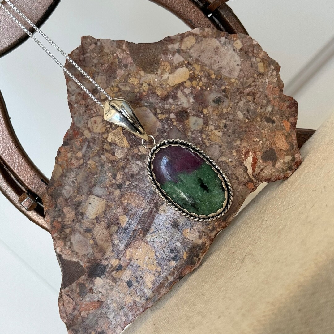 Elegant Natural Ruby Zoisite Pendant Necklace - Sterling Silver Boho ...