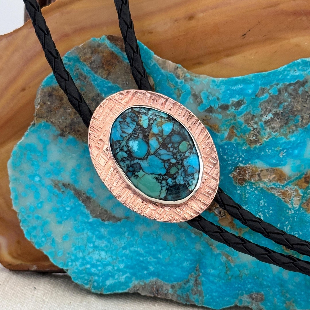 Handcrafted Copper & Sterling Silver Compressed Turquoise Bolo Tie ...