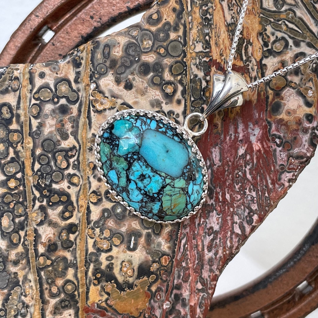 Handmade, Sterling Silver With Compressed Blue Turquoise Pendant ...