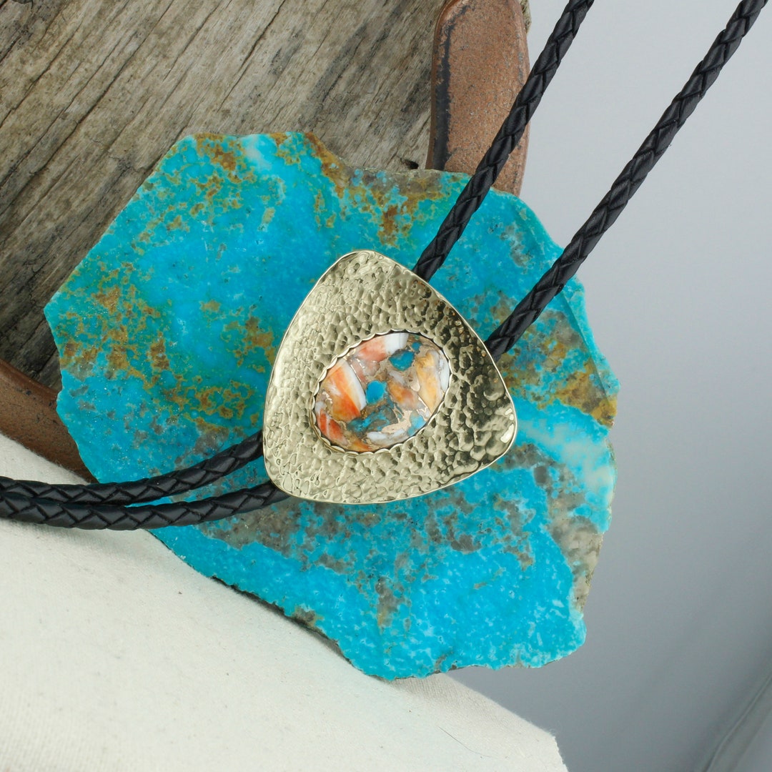 Handmade, Brass and Sterling Silver Spiny Oyster Shell & Turquoise Bolo ...