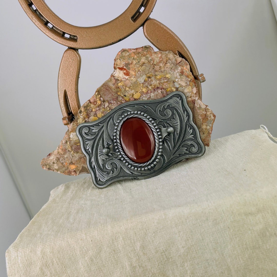 Natural Red Carnelian Belt Buckle - Western Style Belt Buckle - Cowboy ...
