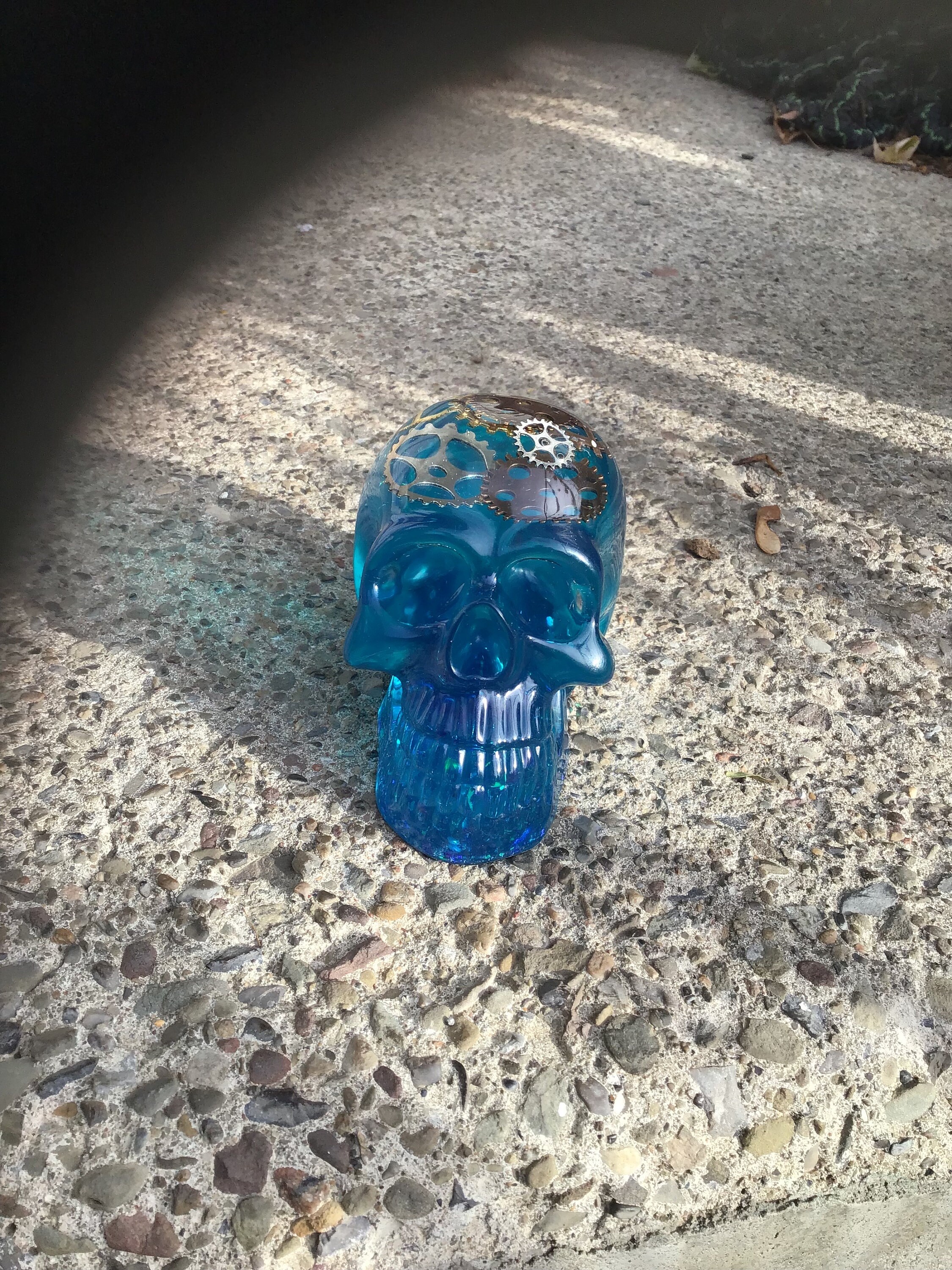 Resin Skull Blue Steampunk Gearhead - Etsy