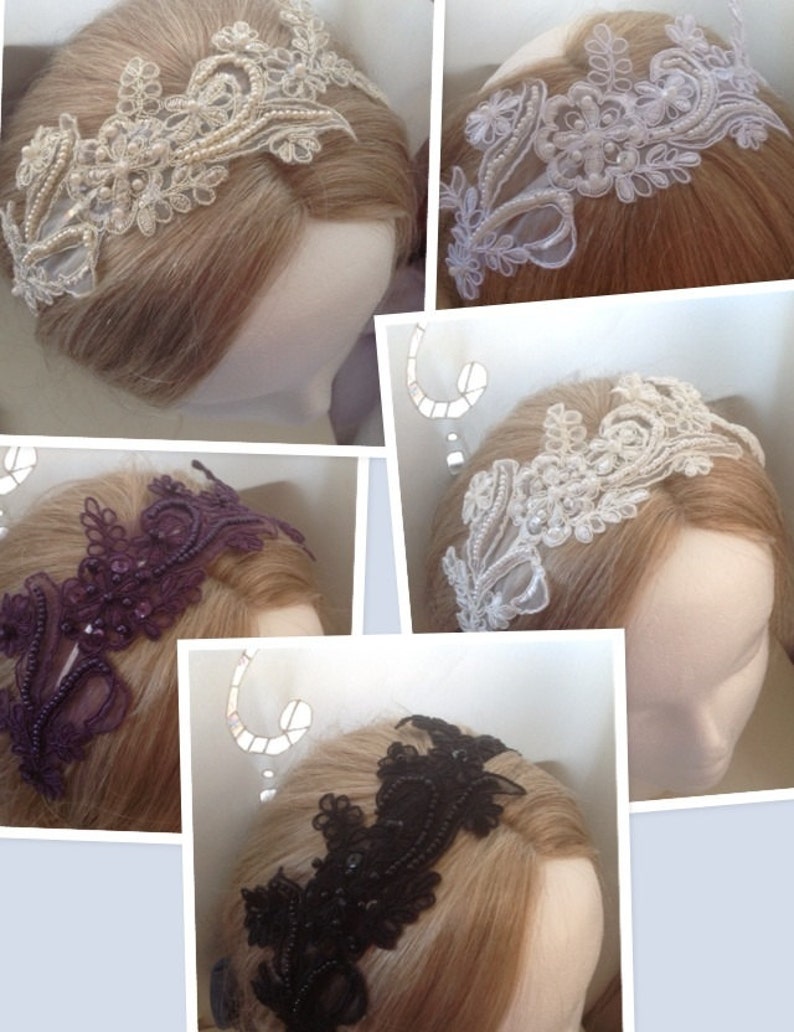 Ina: Bridal Pearl Soft White Ivory Lace Metal Headband - Etsy