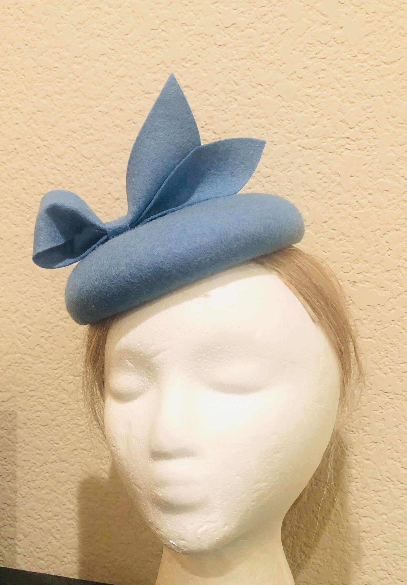 SALE - 100% Wool Fascinator Hat - Wedgwood Blue Simple Hat, Pillbox Hat ...