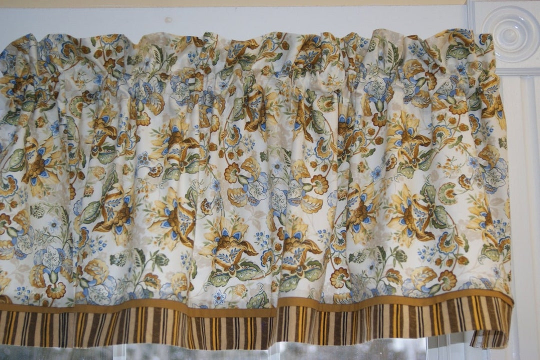 Gold Blue Green Valance 17x50 – Jason Yenter Floral Curtain – Handmade ...