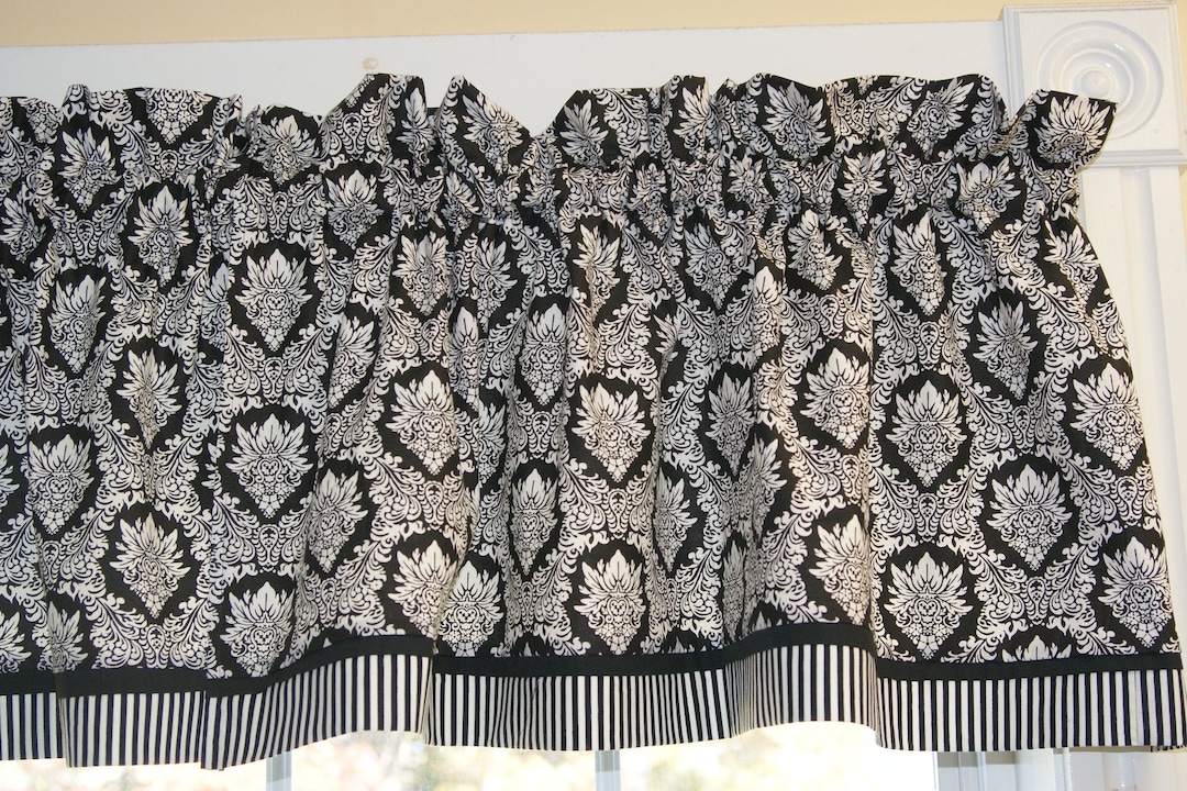 Black White Valance Medallion 17" X 44" Light Weight Curtain Window ...