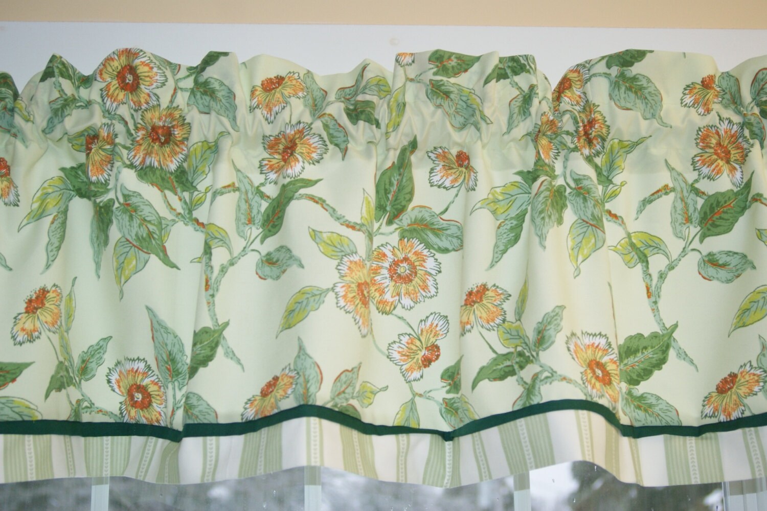 Vivid Green Gold Orange Floral Toile Valance 17 X - Etsy