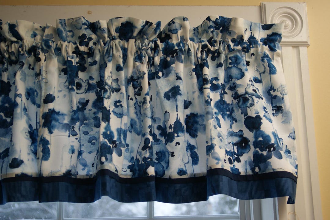 Dark Blue White Valance – 17x44 Waverly Floral Curtain – Custom Window ...