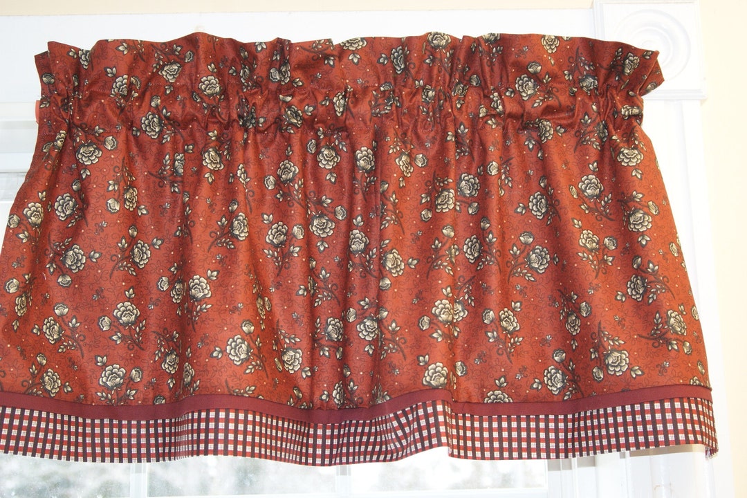 Dark Red Floral Valance 17x44 – Helping Hands Curtain | Henry Glass ...