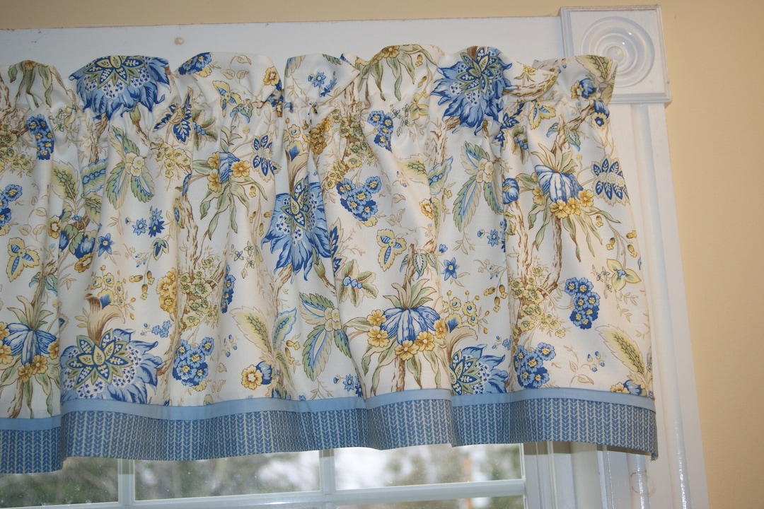 Blue Gold Yellow White Valance Jacobean Bloomcraft 17 X 54 Window ...