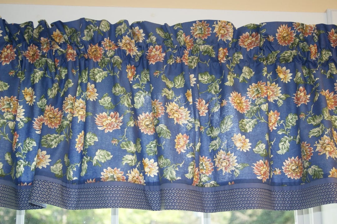 Periwinkle Blue Valance – 17x81 Thimbleberries Moon Flower Curtain ...