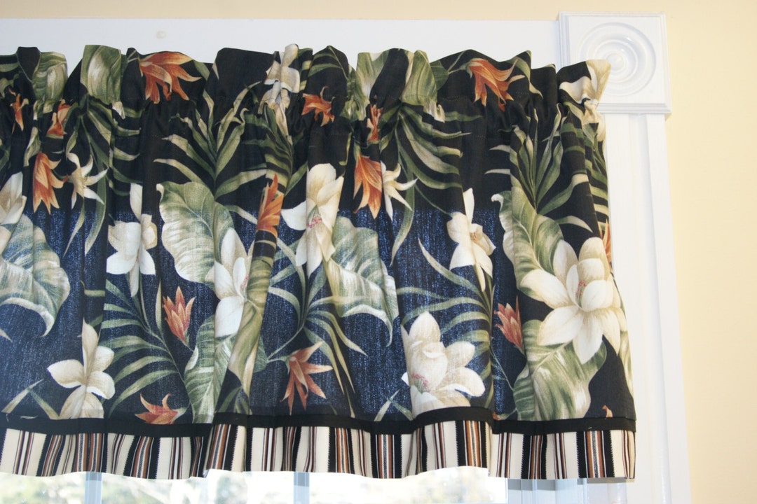 Black Cream Rust Valance Richloom Floral 17 X 54 Drapery Weight Curtain ...
