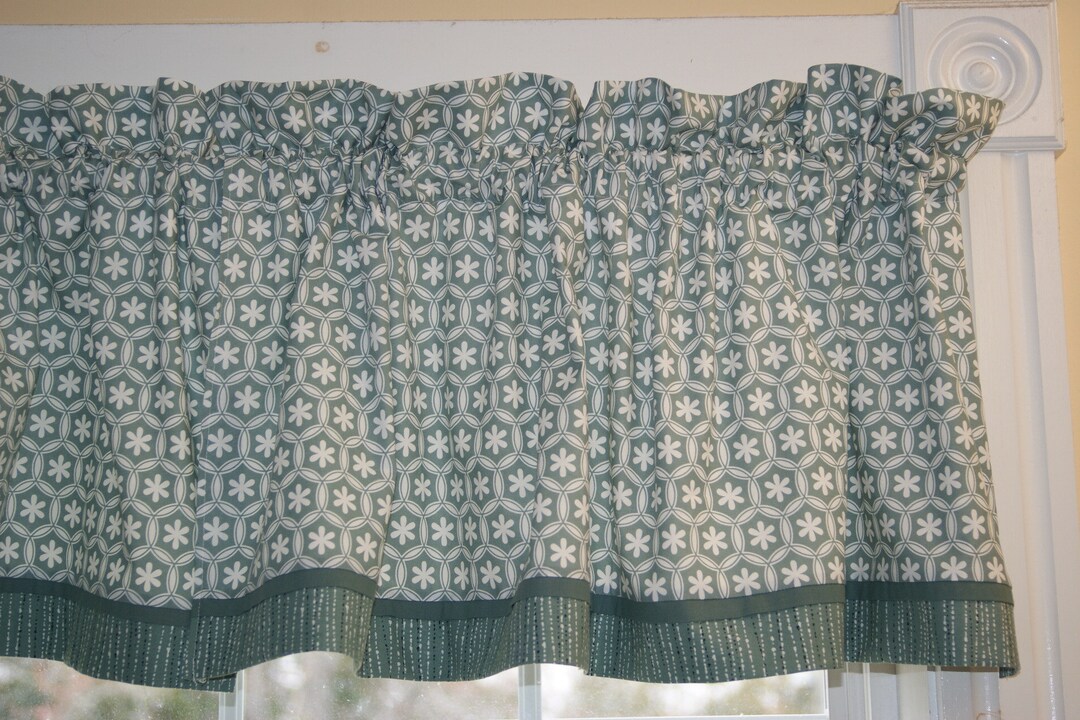 Teal Blue Paisley Valance 17x44 – Waverly Swirl Toile Curtain ...