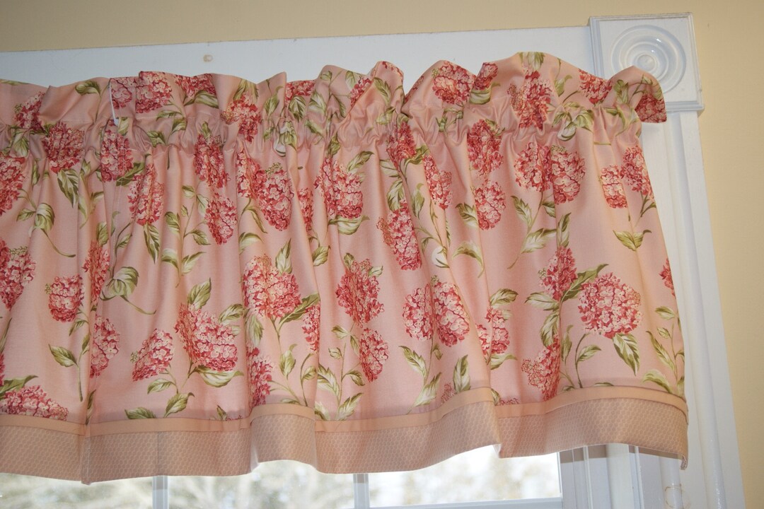 Peach Red White Floral Flowers Green Valance Esiatex 17 X 44 Curtain ...
