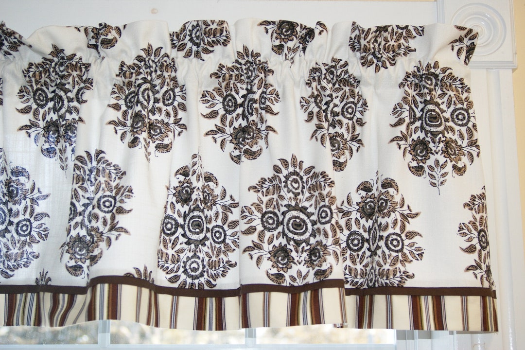 Brown Black Floral Valance 17x54 – Covington Montero Curtain – White ...