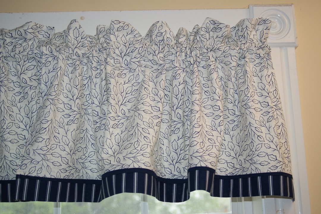 Blue White Leaf Valance 17x44 – Navy Slate Toile Curtain – Joann Fabric ...
