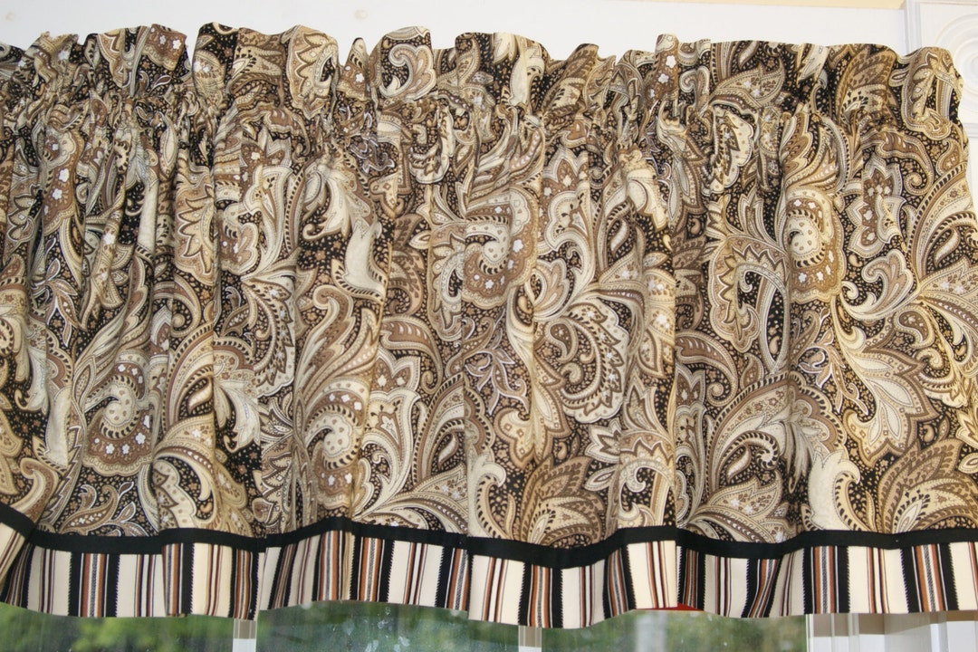 Brown Tan Black White Perugina Paisley Valance 17" X 43" Curtain Can ...