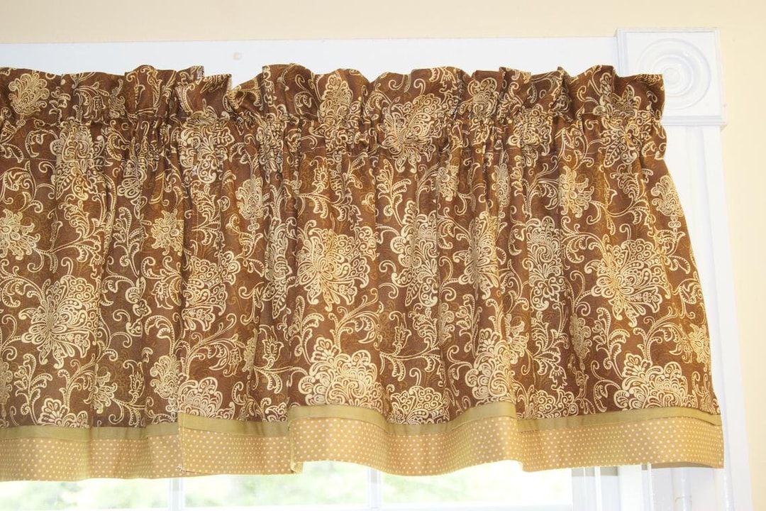 Dark Cocoa Brown Beige Gold Valance Large Scrolls 17" X 44" Medium ...